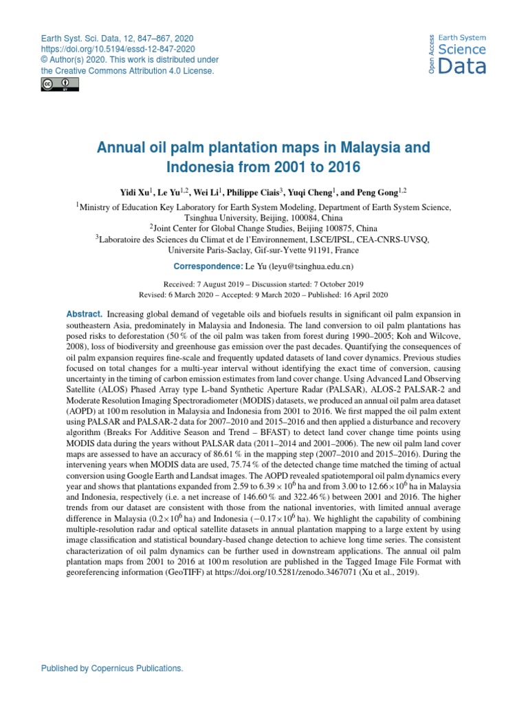 Annual Oil Palm Plantation Maps in Malaysia and Indonesia From 2001 To ...