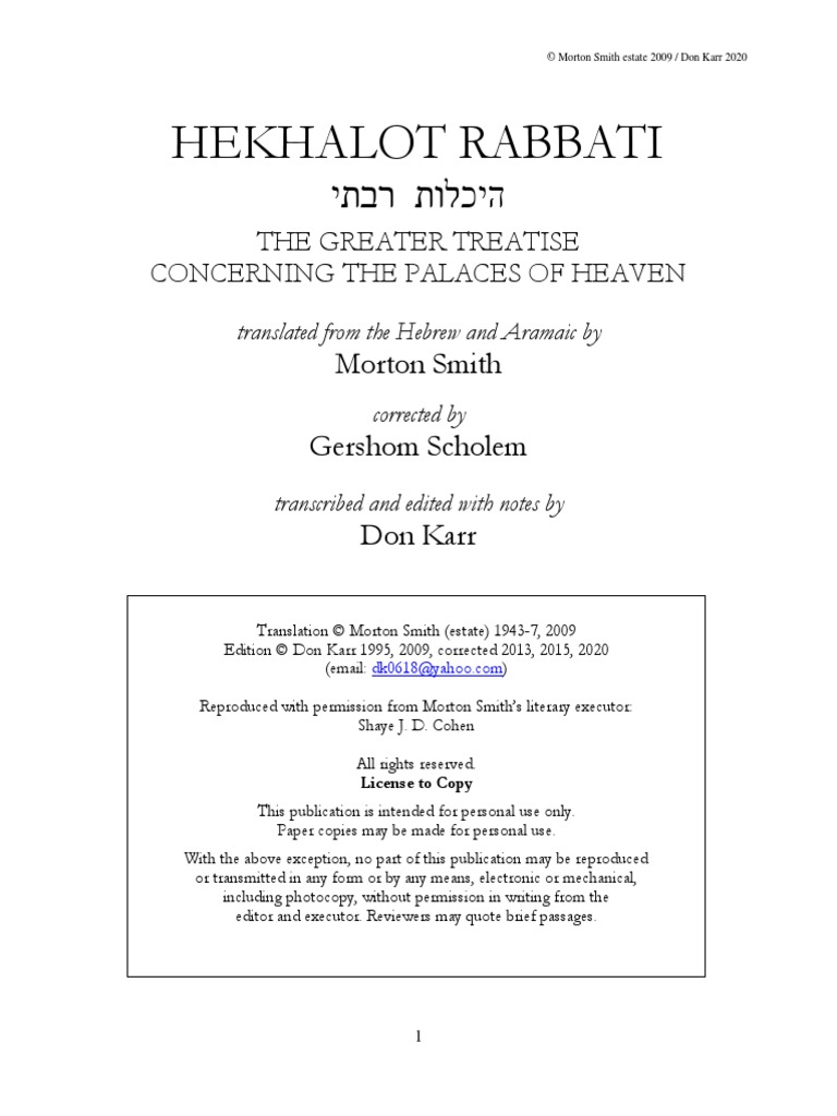 Hekhalot - Rabbati - The Greater Treatise Concerning The Palaces of ...