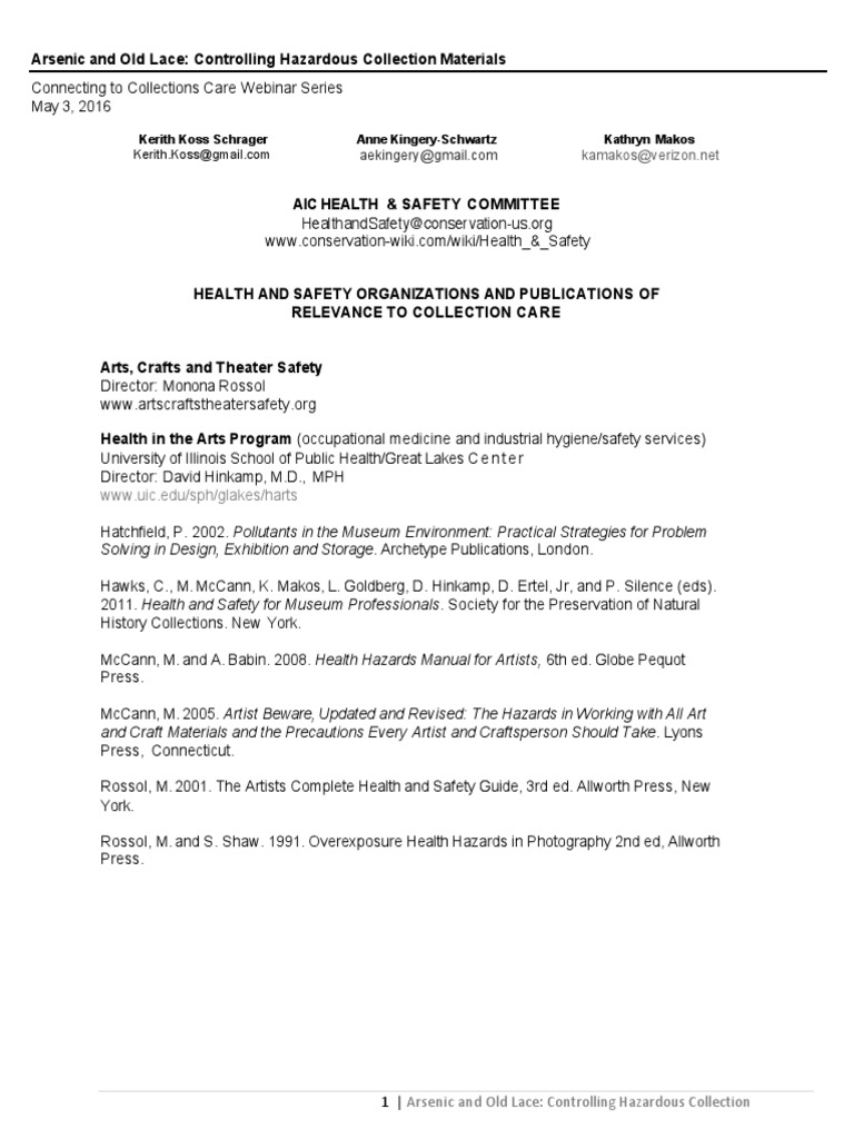 Arsenic and Old Lace Resource List Handout 2 | Download Free PDF ...