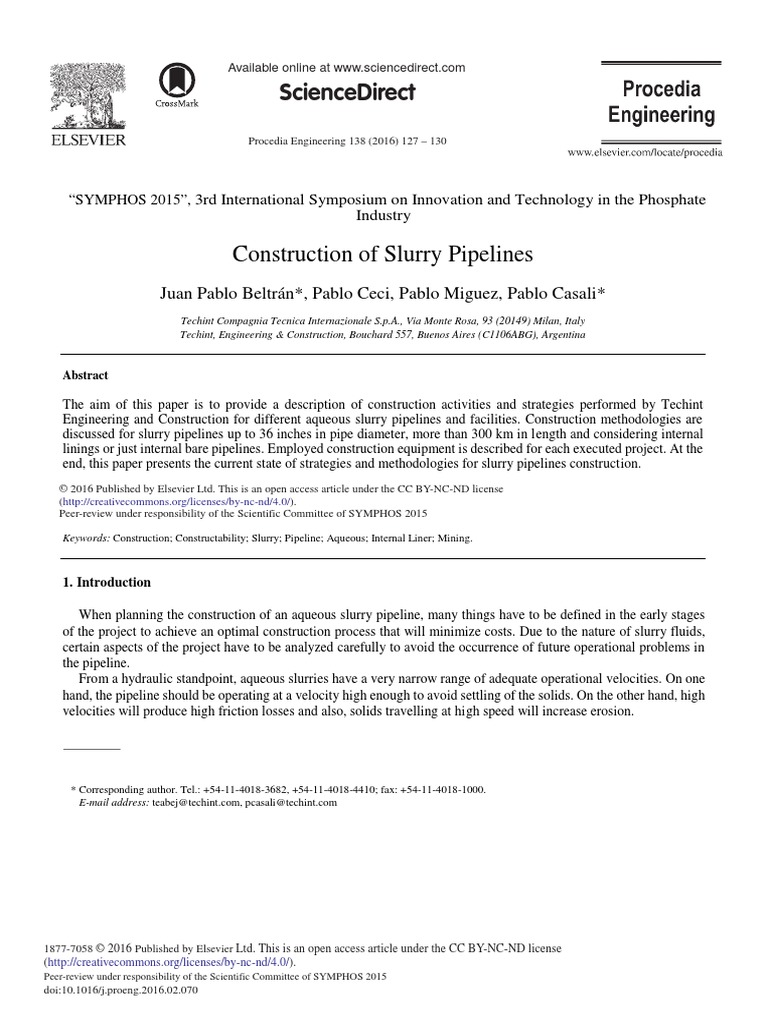 Construction of Slurry Pipelines | PDF | Pipeline Transport | Pipe ...