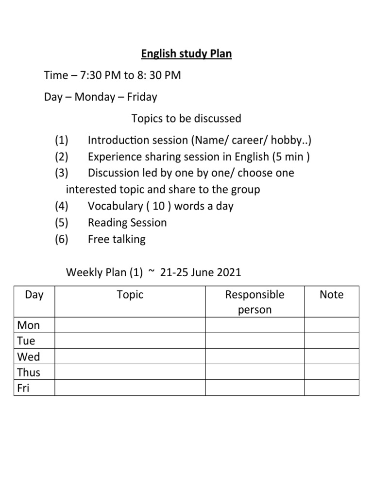 English Study Plan Overview | PDF