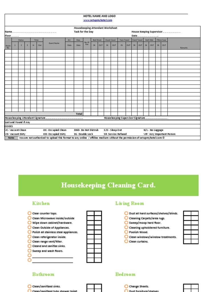 Housekeeping Room Attendant Worksheet | PDF | Housekeeping | Bathroom