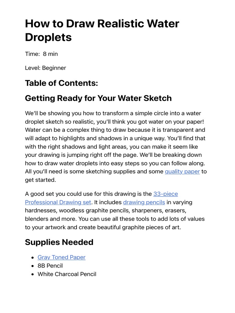 How To Draw Realistic Water Droplets - ARTEZA | PDF | Drawing | Pencil