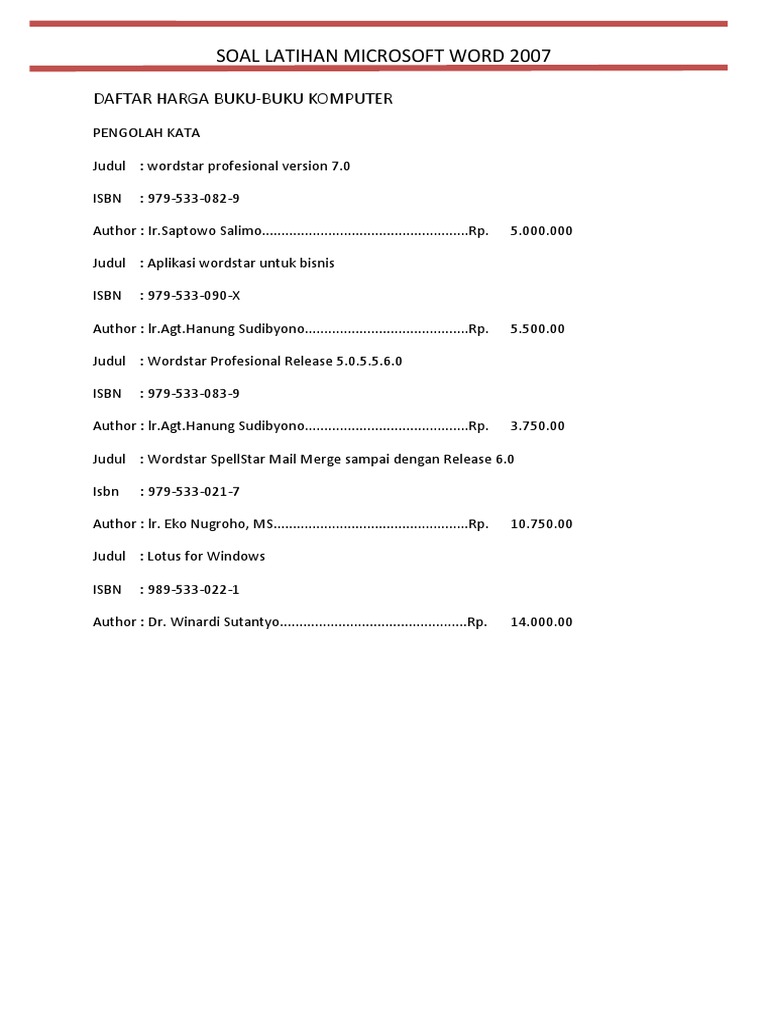 Daftar Harga Buku Wordstar & Lotus | PDF