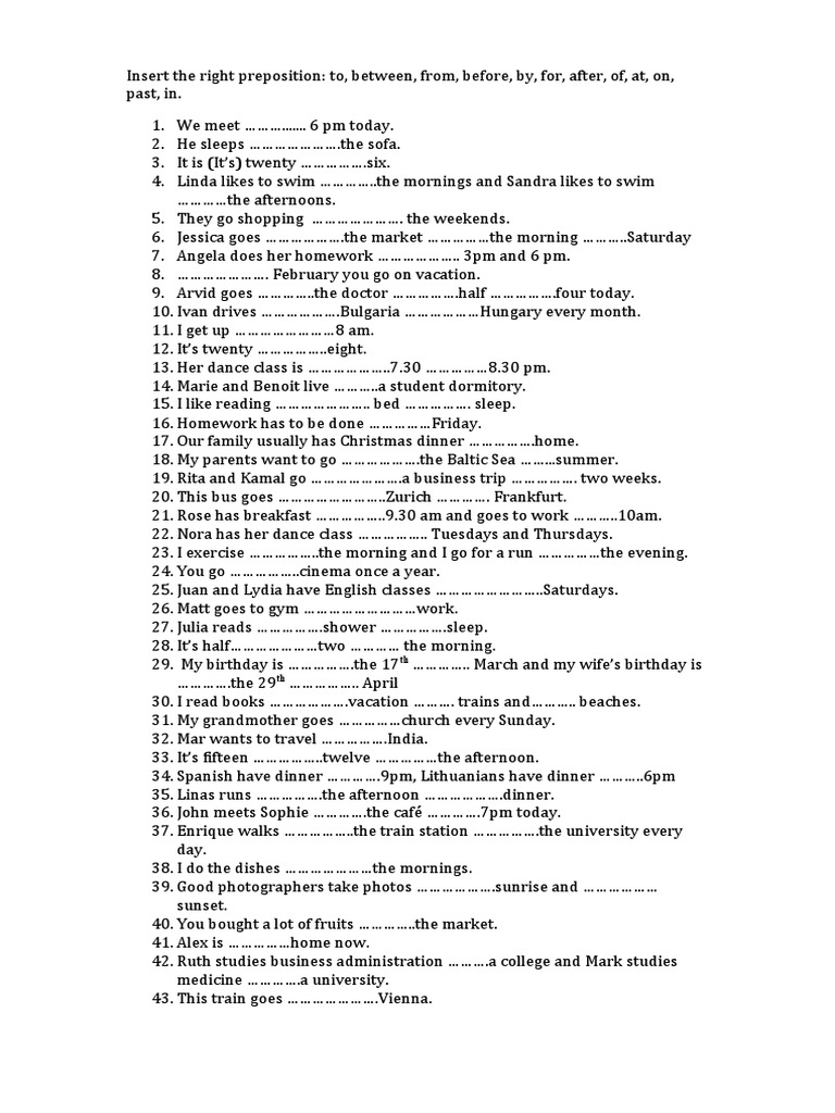 Prepositions of Time and Place Grammar Drills Tests 67377 | PDF ...
