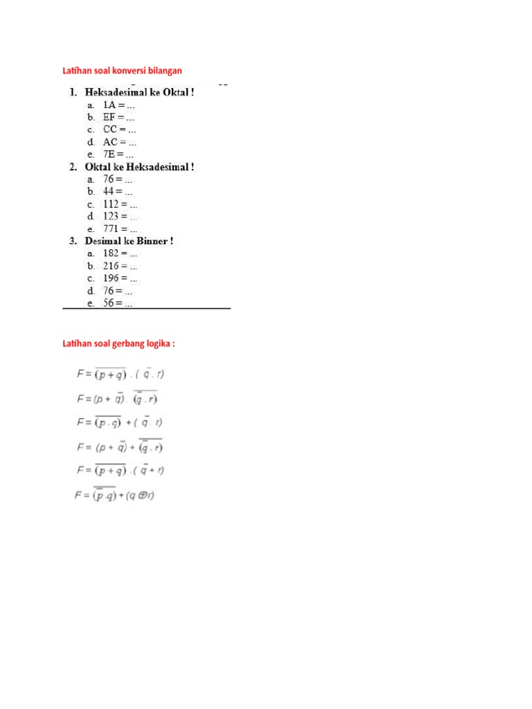 Latihan Soal Gerbang Logika Dan Konversi | PDF