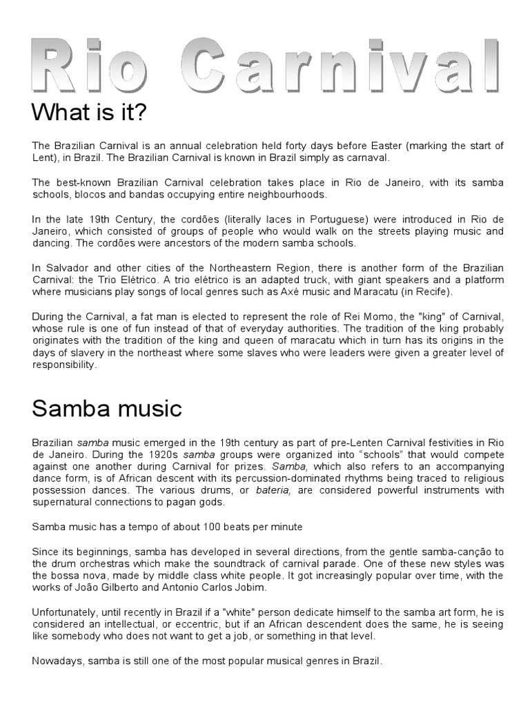 Samba Worksheet | PDF | Music Of The African Diaspora | Performing Arts