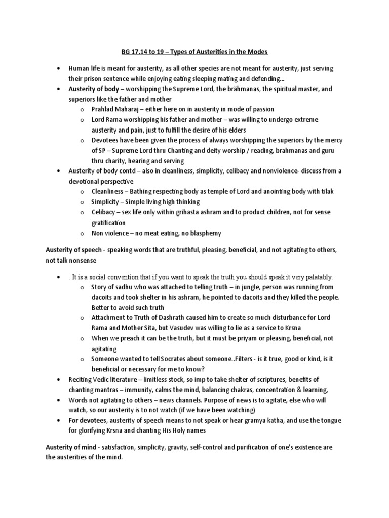 BG 17.14 To 19 - Types of Austerities in The Modes | PDF | Indian ...