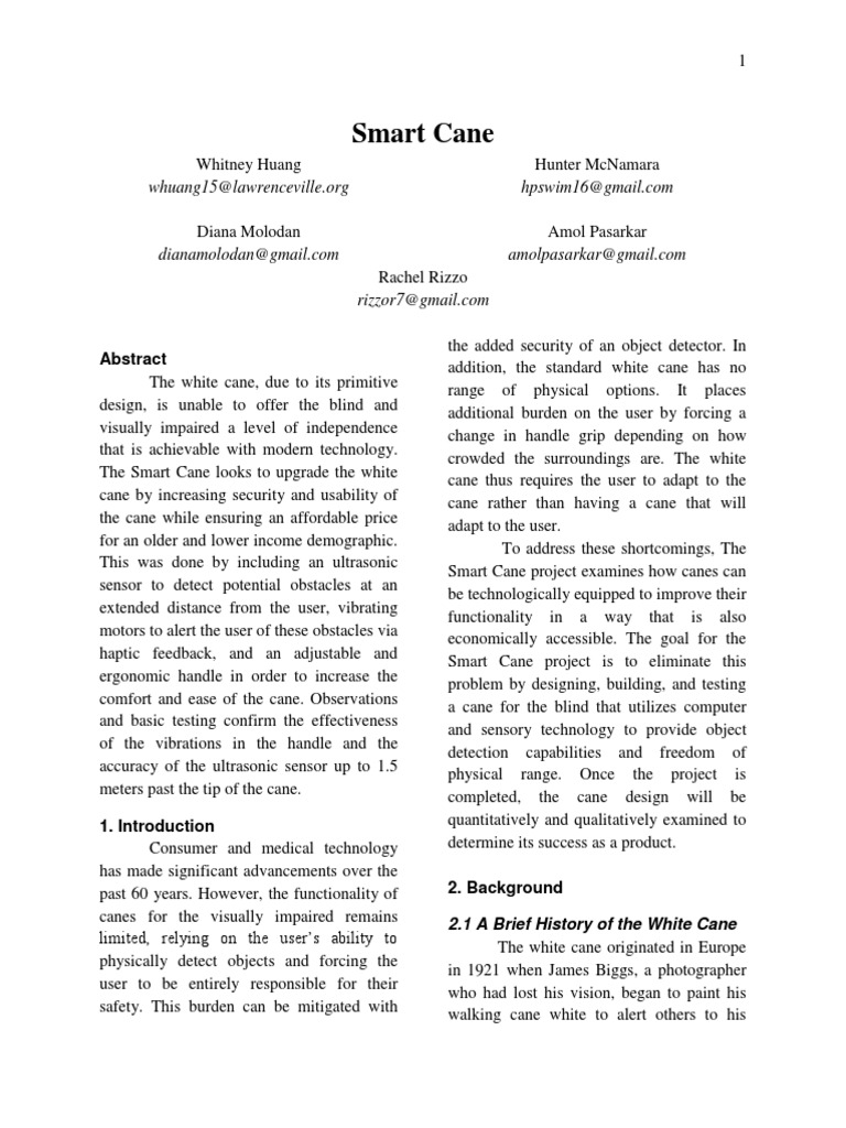 Smart Cane: 2.1 A Brief History of The White Cane | PDF | Ultrasound ...