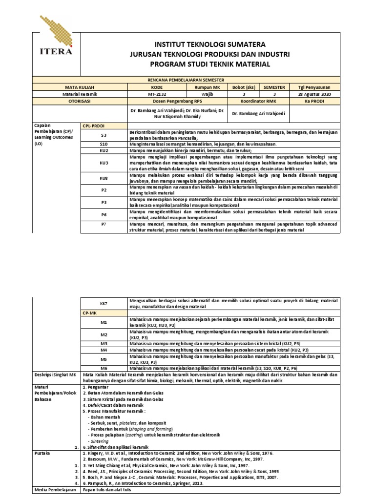 RPS Material Keramik IT Sumatera | PDF