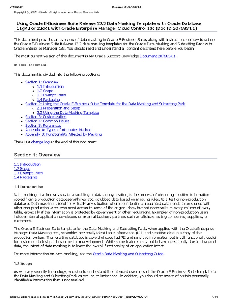 Data Masking in EBS Document 2076834.1 | PDF | Databases | Sql