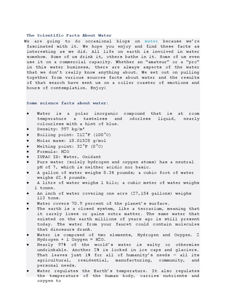 Essential Scientific Facts About Water | PDF | Dehydration | Constipation