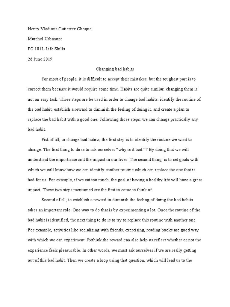 W10 Application Activity Writing Assignment by Hery Gutierrez | PDF | Habits | Psychological ...