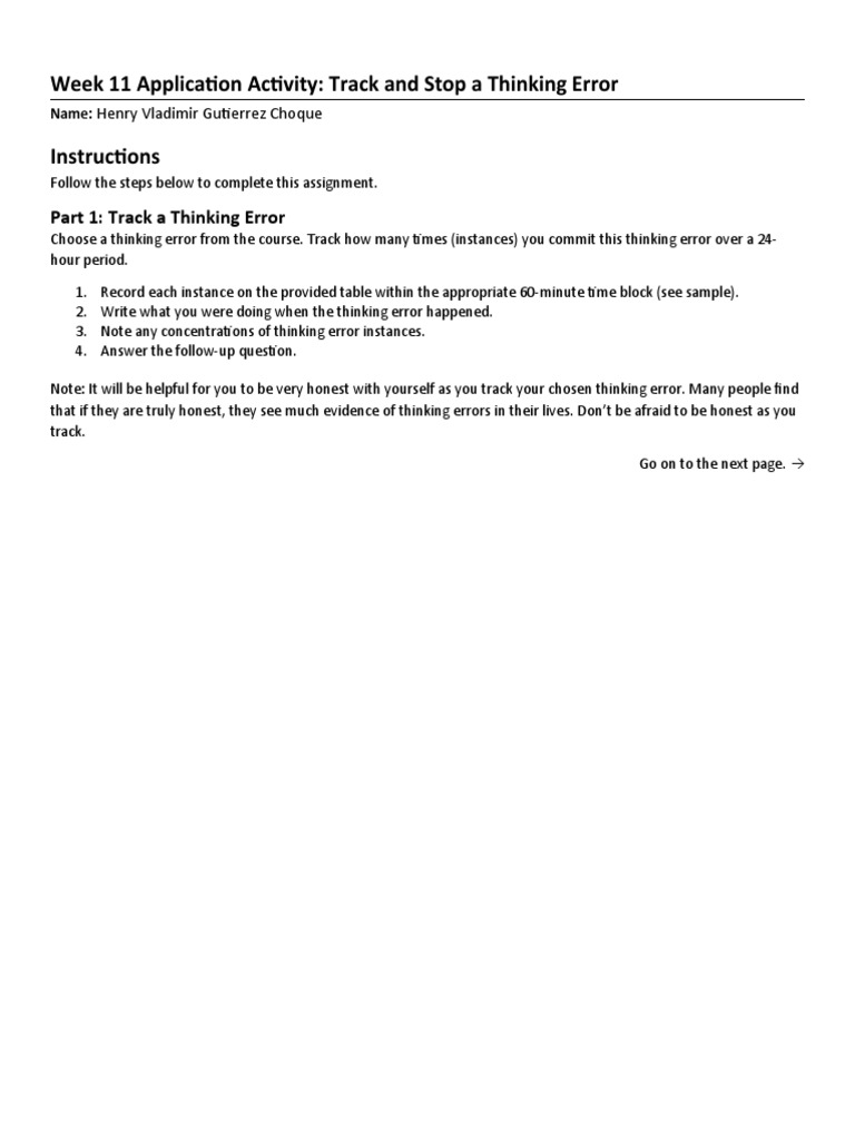 Tracking Thinking Errors: Powerlessness | PDF | Human Nature | Psychology