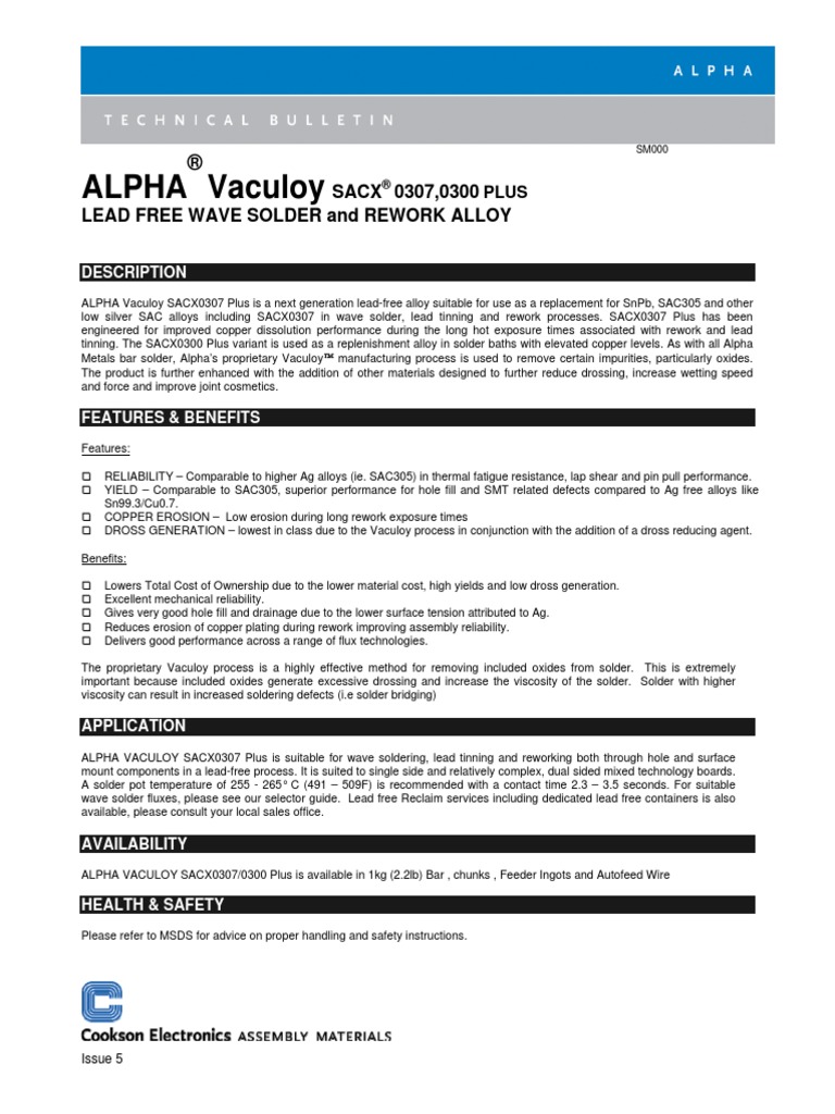 Alpha Vaculoy: Sacx 0307,0300 Lead Free Wave Solder and Rework Alloy ...