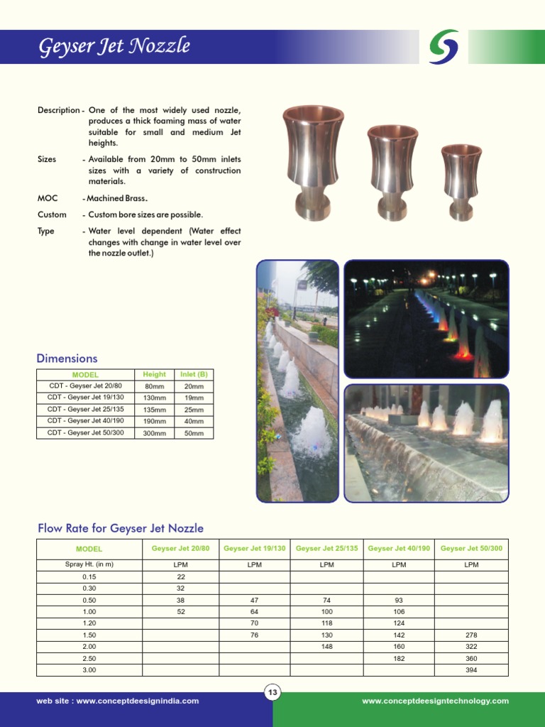 Geyser Jet Nozzle Specifications | PDF