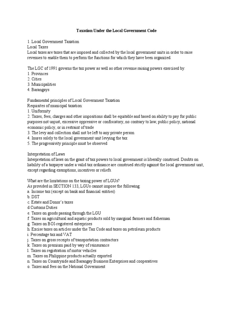 Local Government Taxation Overview | PDF | Corporate Tax | Taxation In ...