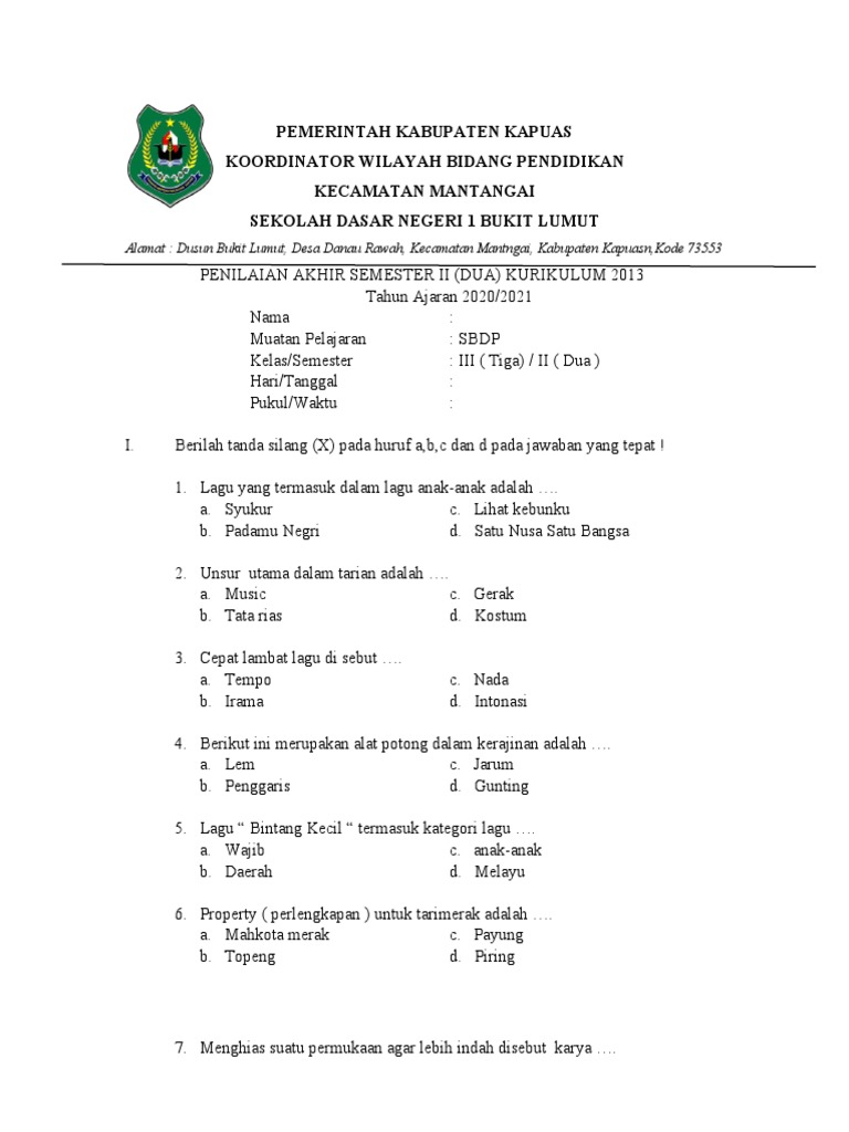 Soal Uas SBDP Sem II | PDF