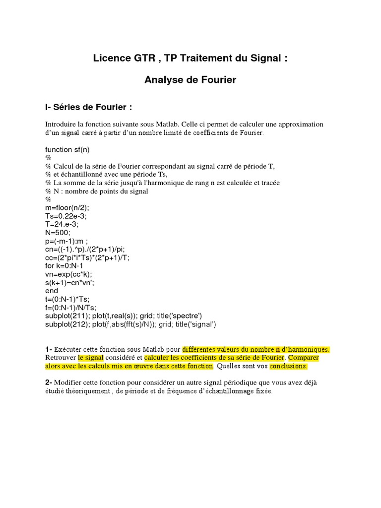 TP2 Analyse de Fourier | PDF | Densité spectrale de puissance | Analyse harmonique (mathématiques)