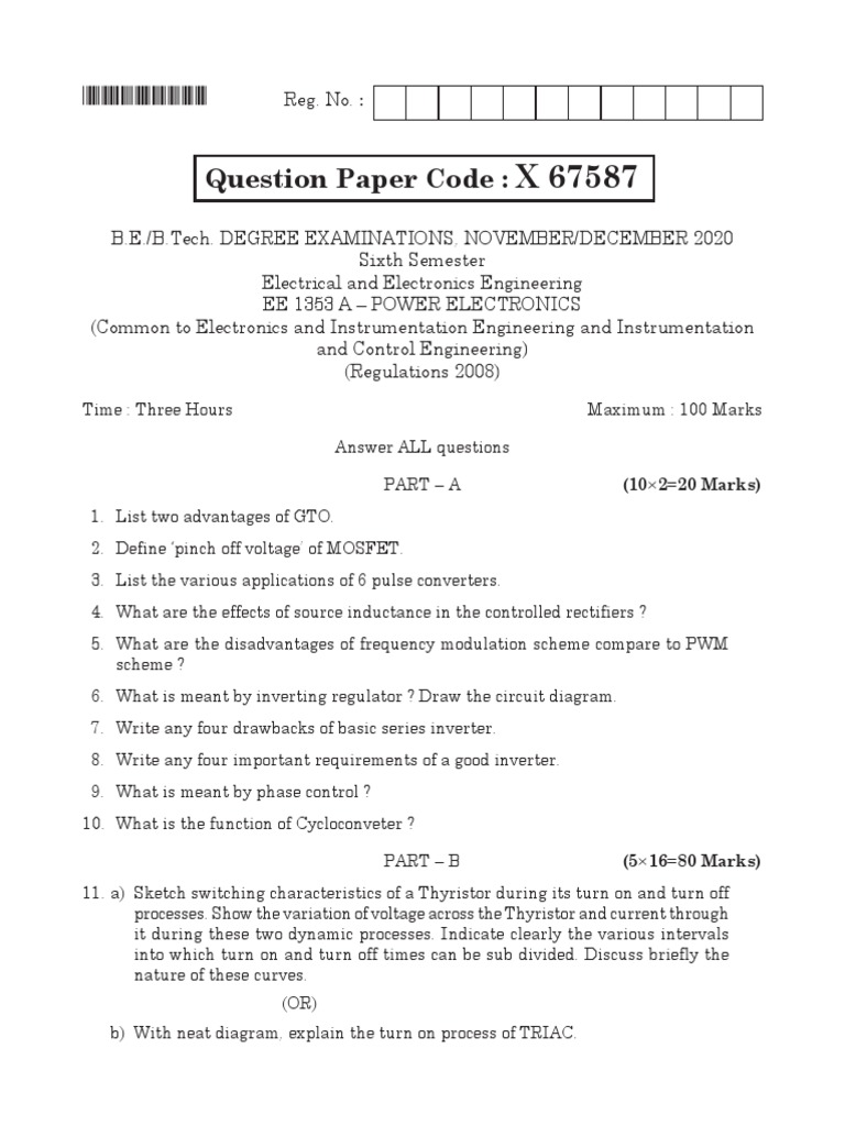 Power Electronics Exam Paper | PDF | Power Inverter | Power (Physics)