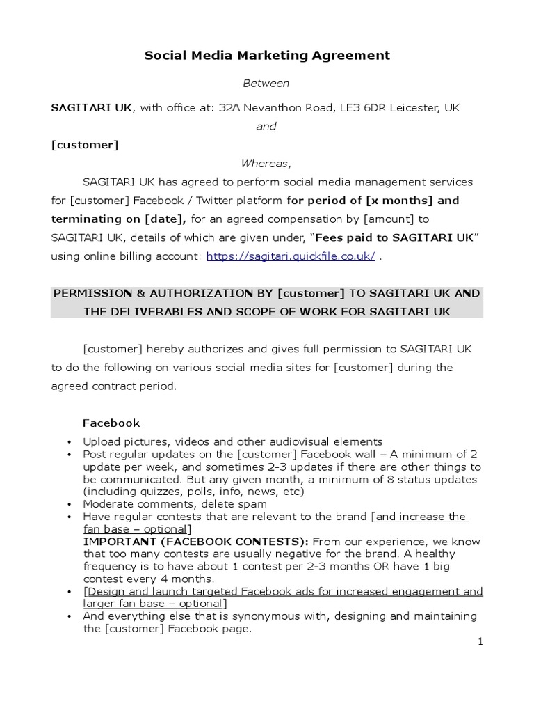 Social Media Marketing Agreement Template | PDF | Social Media ...
