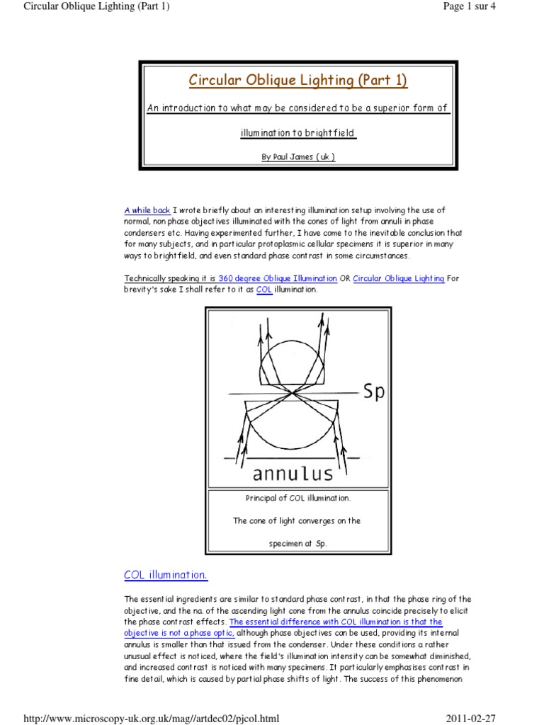 COL Circular Oblique Lighting | PDF | Lenses | Optics