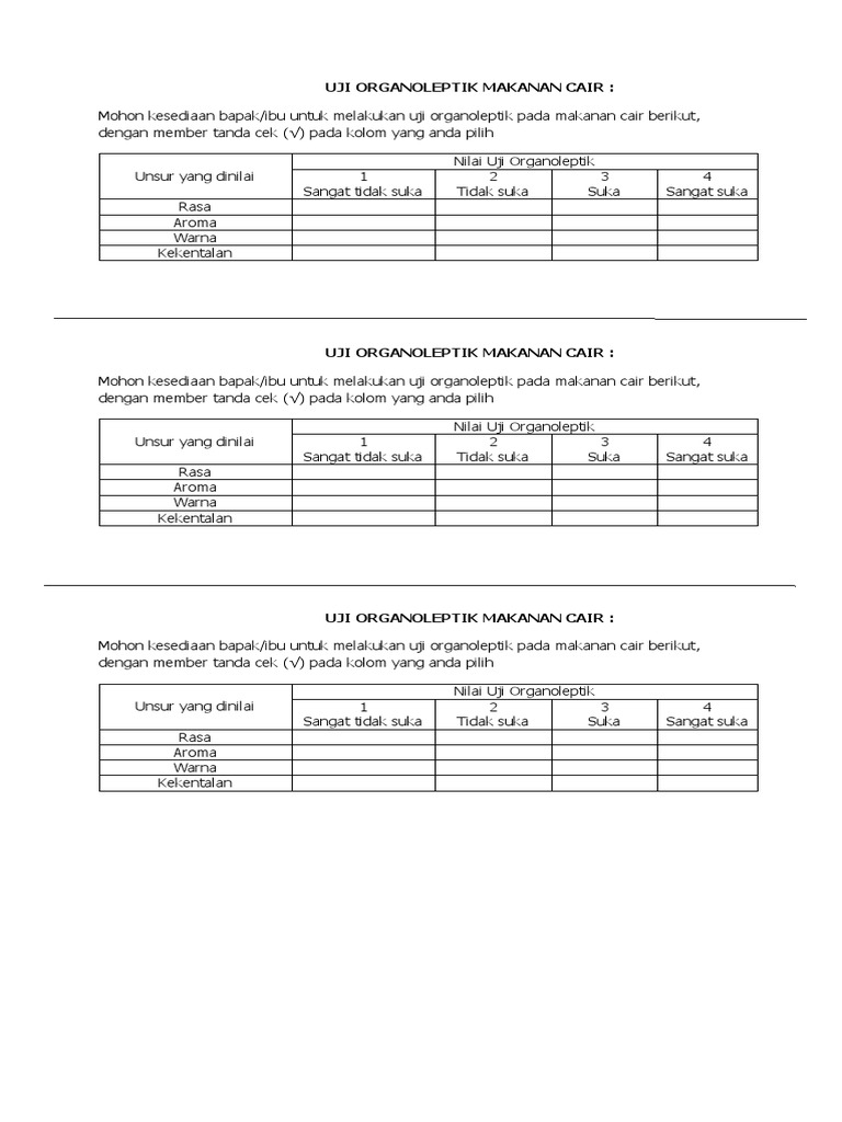 Form Uji Organoleptik | PDF