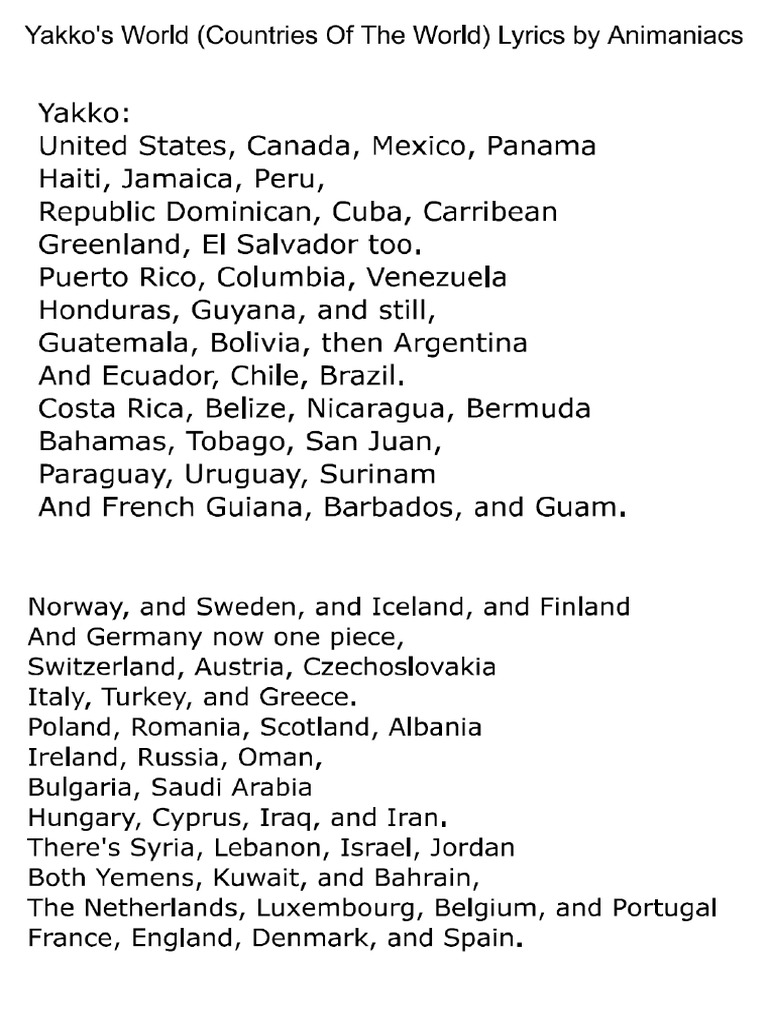 Countries of The World Song | PDF