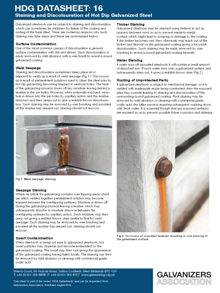 HDG Datasheet 16 - Staining and Discolouration of Hot Dip Galvanized Steel | PDF | Galvanization ...