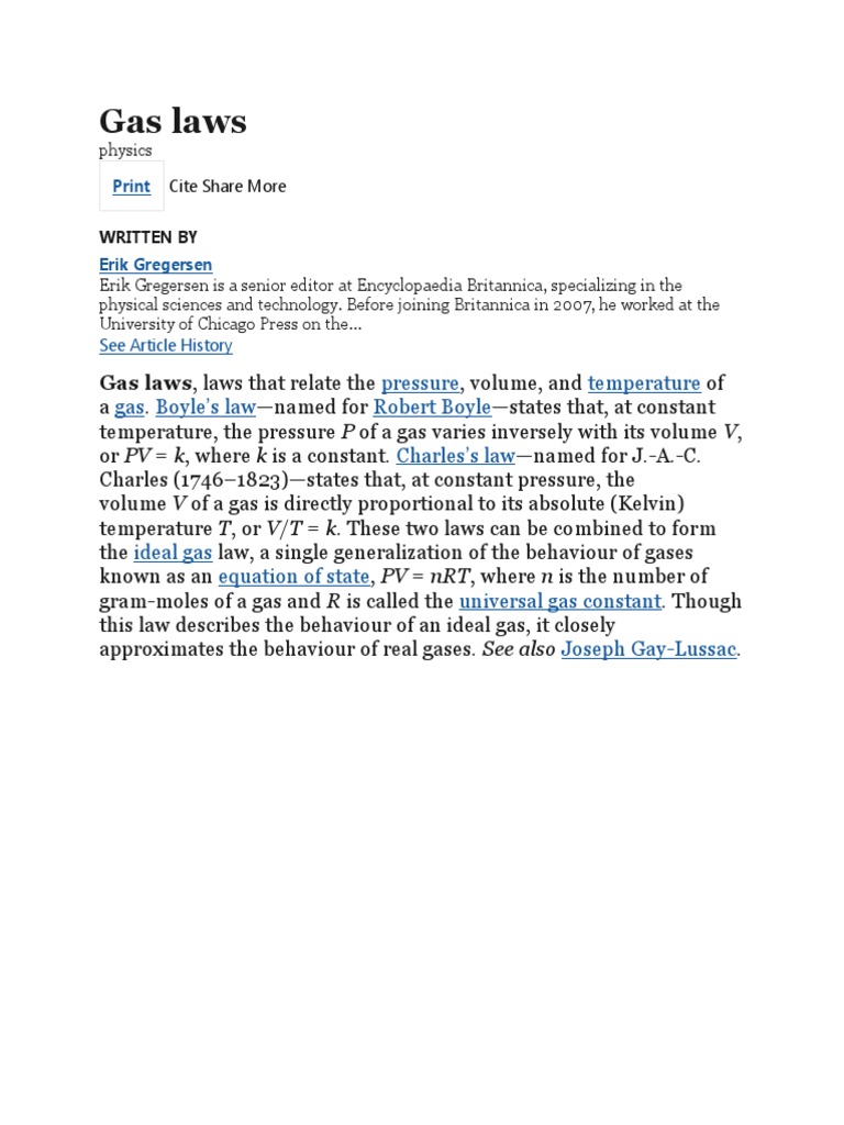 Gas Laws: Pressure, Volume, Temperature | PDF