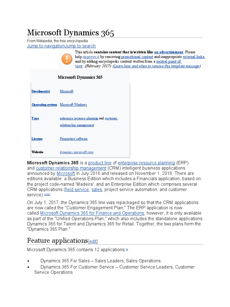 Microsoft Dynamics 365 | PDF | Microsoft | Application Software
