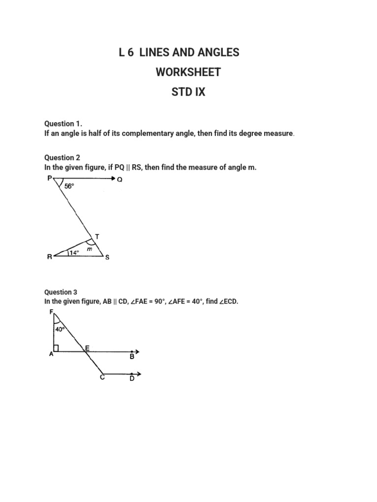 L 6 Lines and Angles Worksheet Questions | PDF