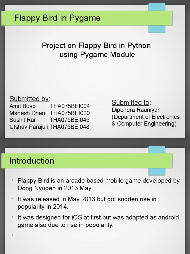 Project On Flappy Bird in Python Using Pygame Module | PDF | Computer Science | Computing