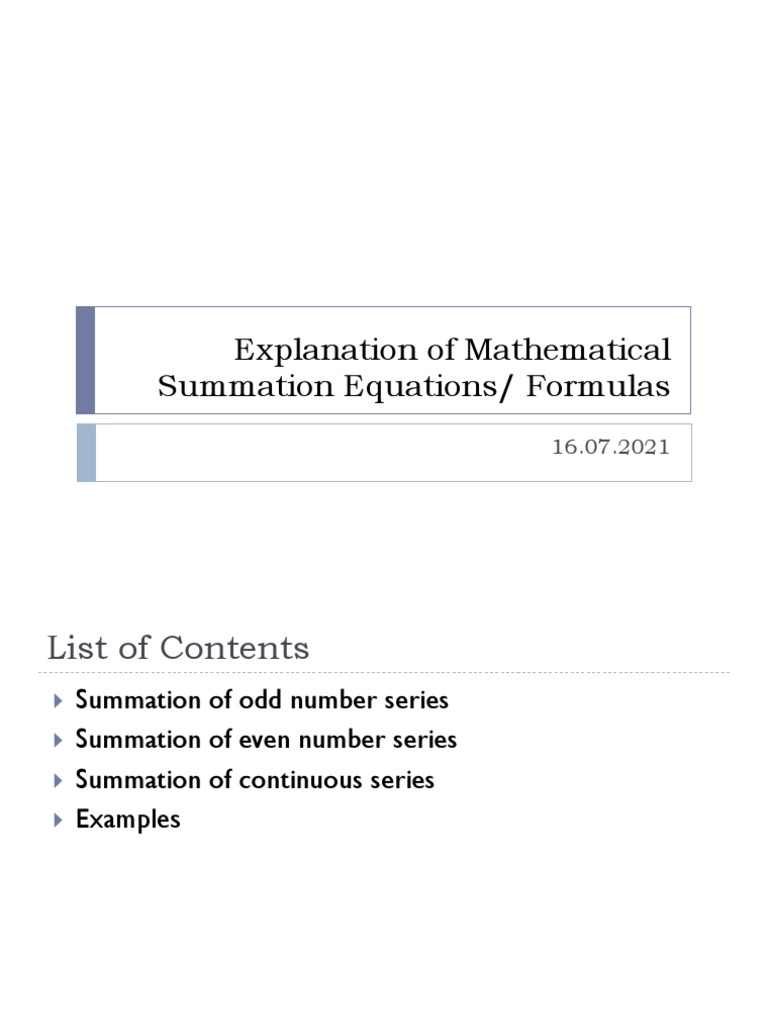Explanation of Mathematical Summation Equations | PDF | Summation ...