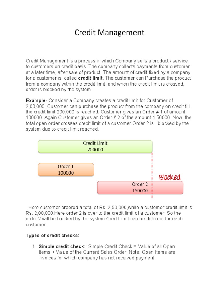 Credit Management: Example-Consider A Company Creates A Credit Limit ...