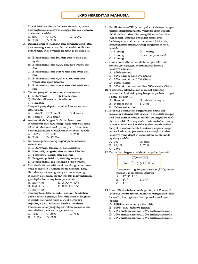 LKPD Hereditas Manusia | PDF | Sains & Matematika