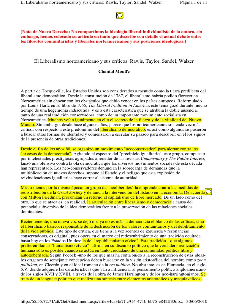 El Liberalismo Norteamericano y Sus Críticos - Rawls, Taylor, Sandel ...