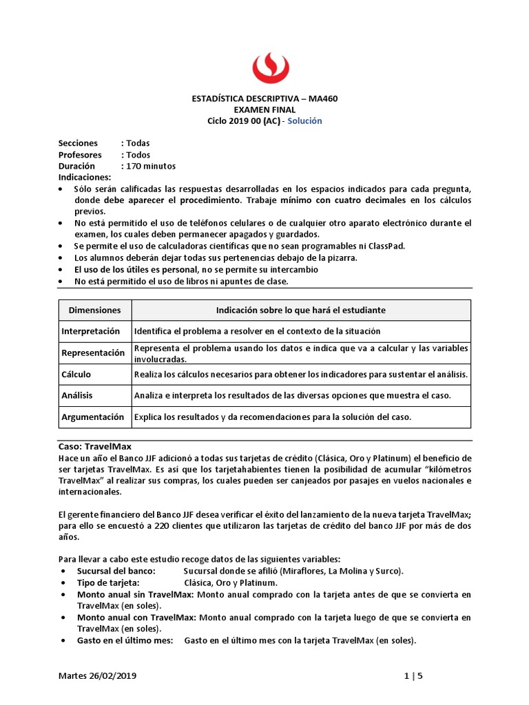 Solucion EF 2019-00 | PDF | Prueba (evaluación) | Desviación Estándar