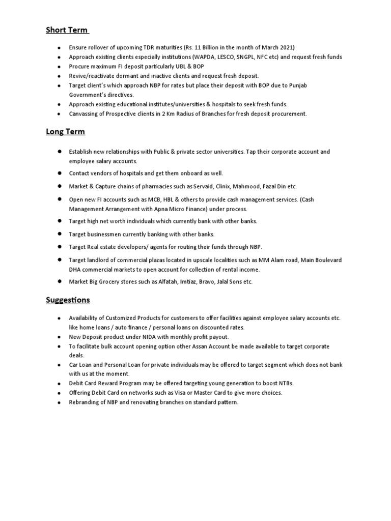 A Proposal for Implementing Short Term and Long Term Strategies to ...