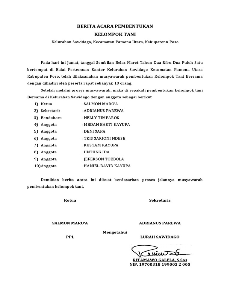 Berita Acara Pembentukan Kelompok Tani | PDF