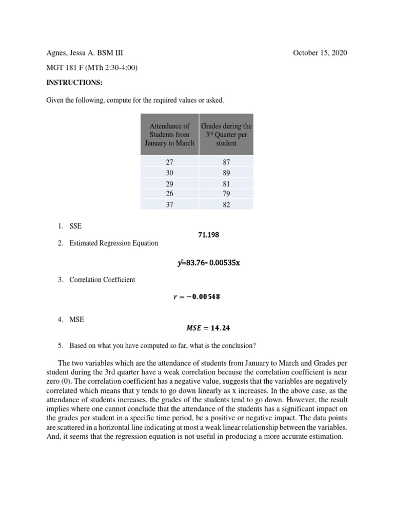 Agnes - MGT 181 - Activity 3 - Week4-5 | PDF | Correlation And Dependence | Statistical Analysis