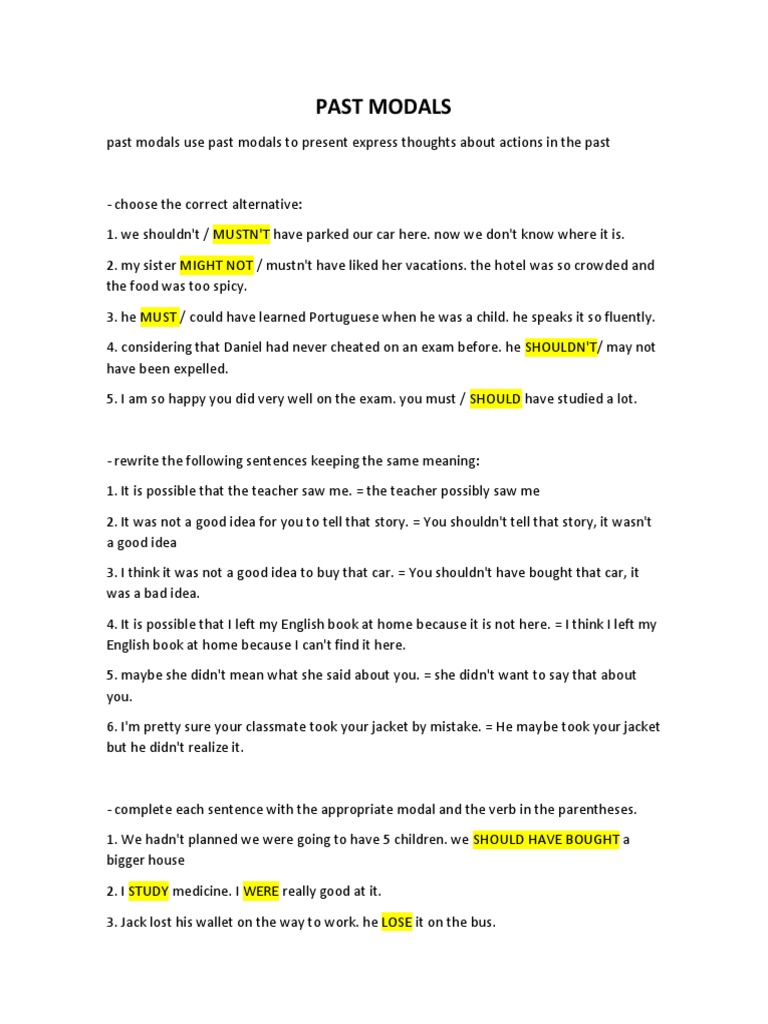 Past Modals | PDF | Language Arts & Discipline | Self-Improvement