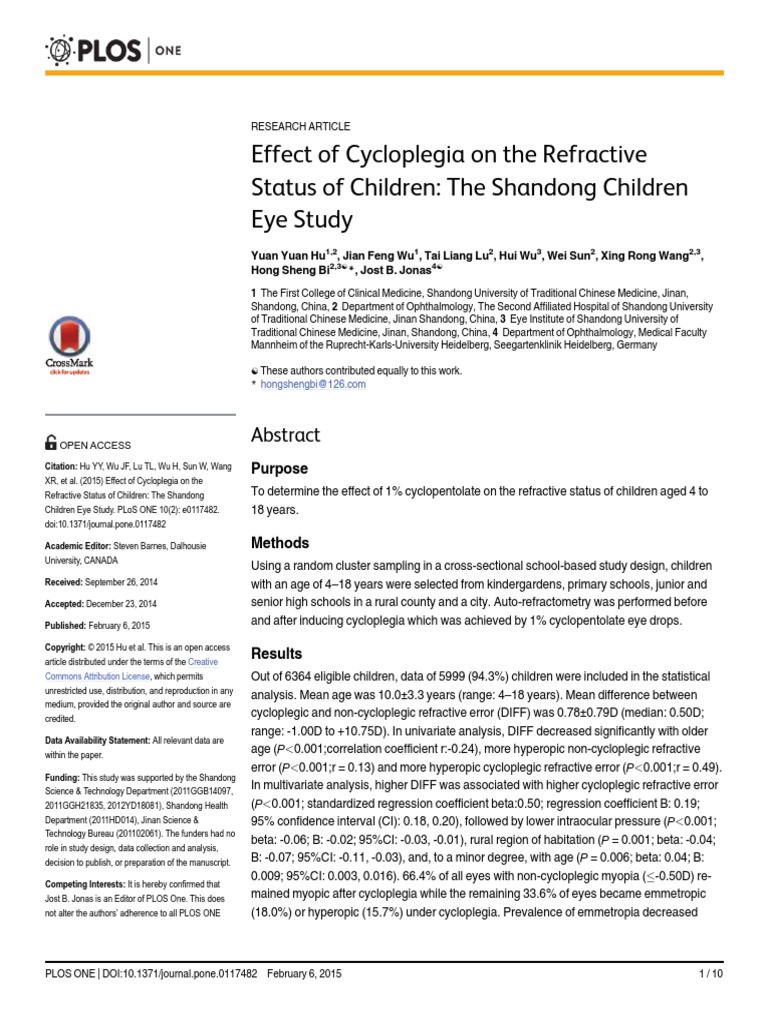 Effect of Cycloplegia On The Refractive Status of Children The Shandong ...