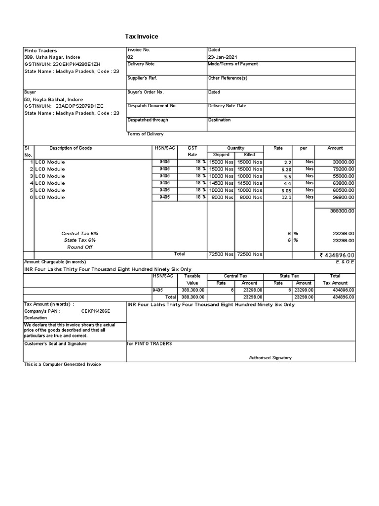 Inv 82 | PDF | Invoice | Taxes