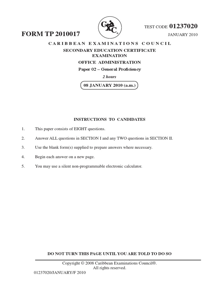 CSEC Office Administration January 2010 P2 | PDF | Cheque | Banks