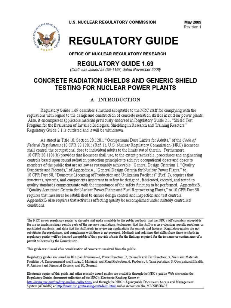 RG1.69 Concrete Radiation Shields and Generic Shield Testing For NPP ...