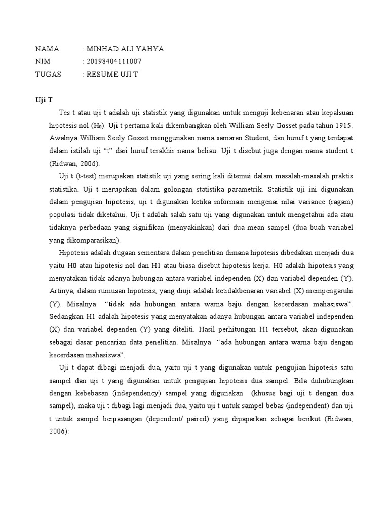 Resume Uji T | PDF | Karier & Perkembangan | Pengembangan Diri