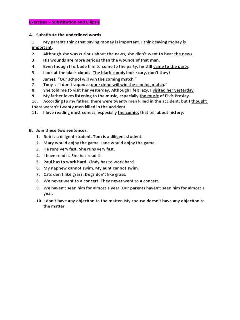 Ellipsis and Substitution - Exercise | PDF