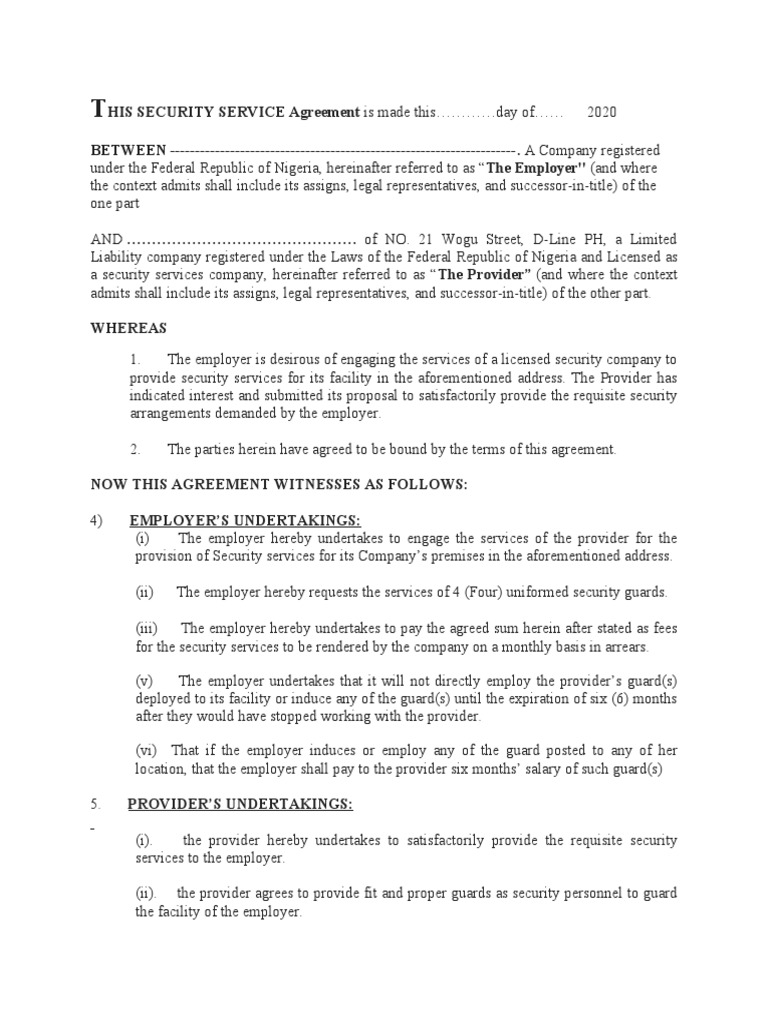 Security Services Agreement | PDF | Indemnity | Business Law