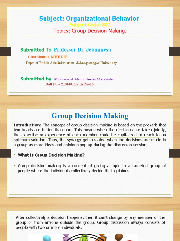 Group Decision Making in Organizations | PDF | Group Decision Making ...